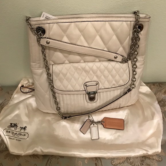 Coach | Bags | Coach Ivory Quilted Leather Tote | Poshmark